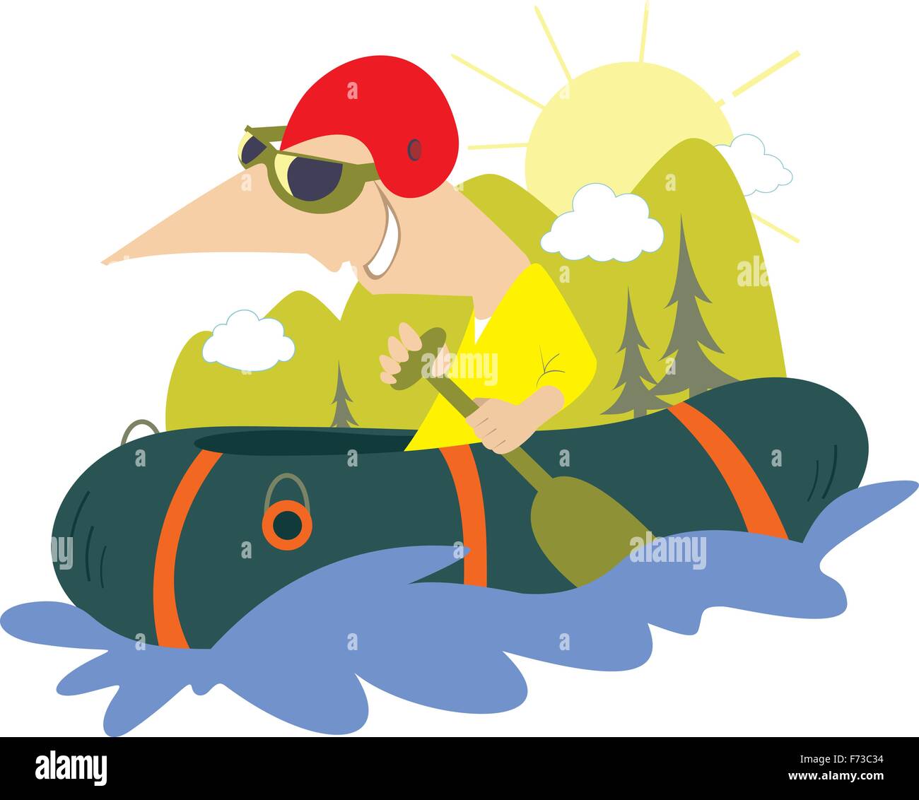 Comic cartoon man floating on the waves on a boat Stock Vector Image ...
