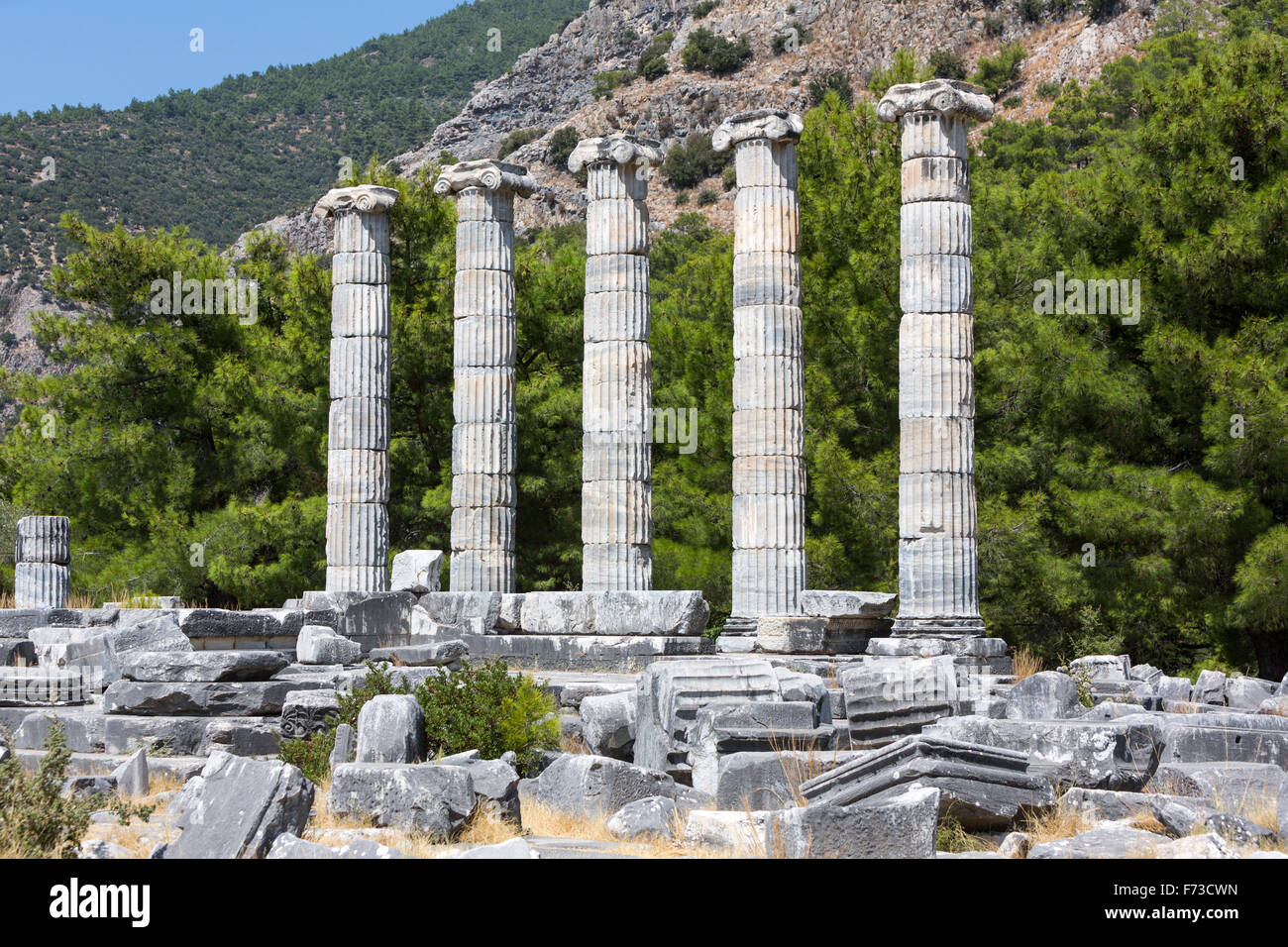 Temple of Athena, with ionics columns in Priene an ancient Greek city ...