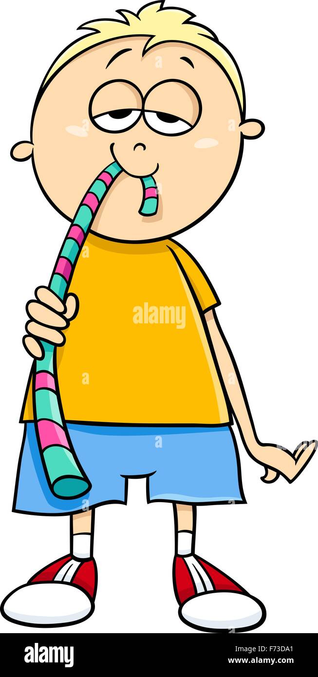 Cartoon Illustration of Little Boy Eating Jelly or Gummy Candy Stock ...