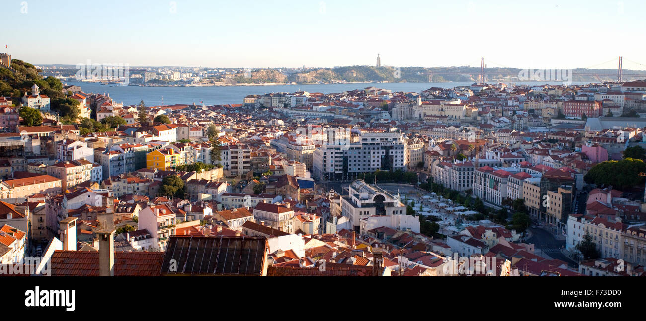 Panoramic view of Lisbon and the Tagus river from Miradouro da Senhora ...