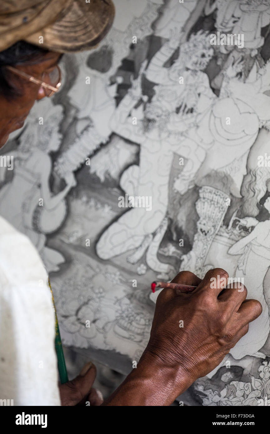 Male batik painter painting in Ubud, Indonesia Stock Photo - Alamy