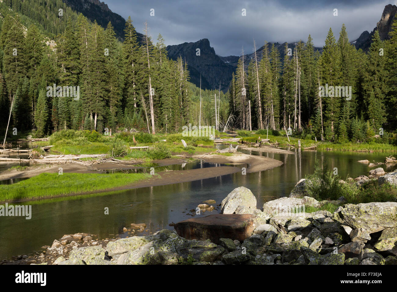 Cascade Creek flowing through Cascade Canyon in the Teton Mountains ...