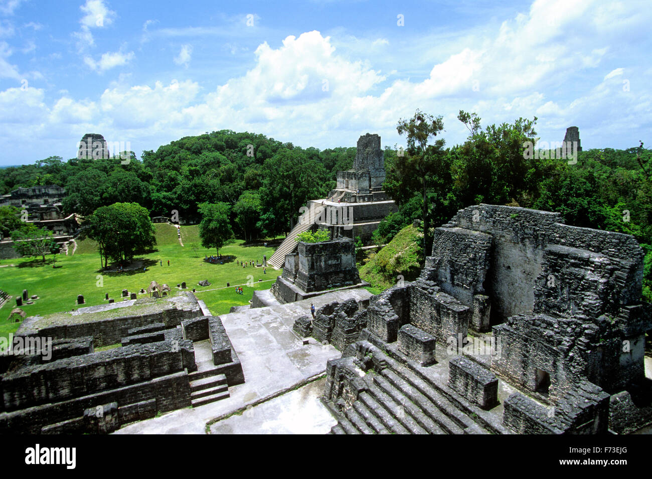 View of the Great Plaza and Temple II (far right) from atop the North ...