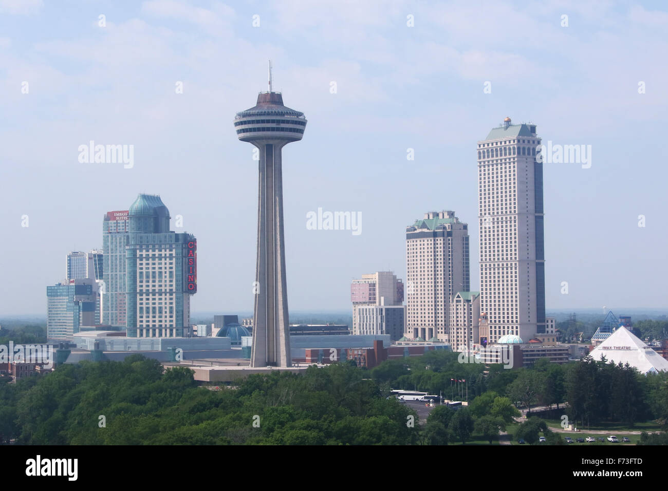Skylon Tower and Fallsview area hotel buildings. View from Niagara ...