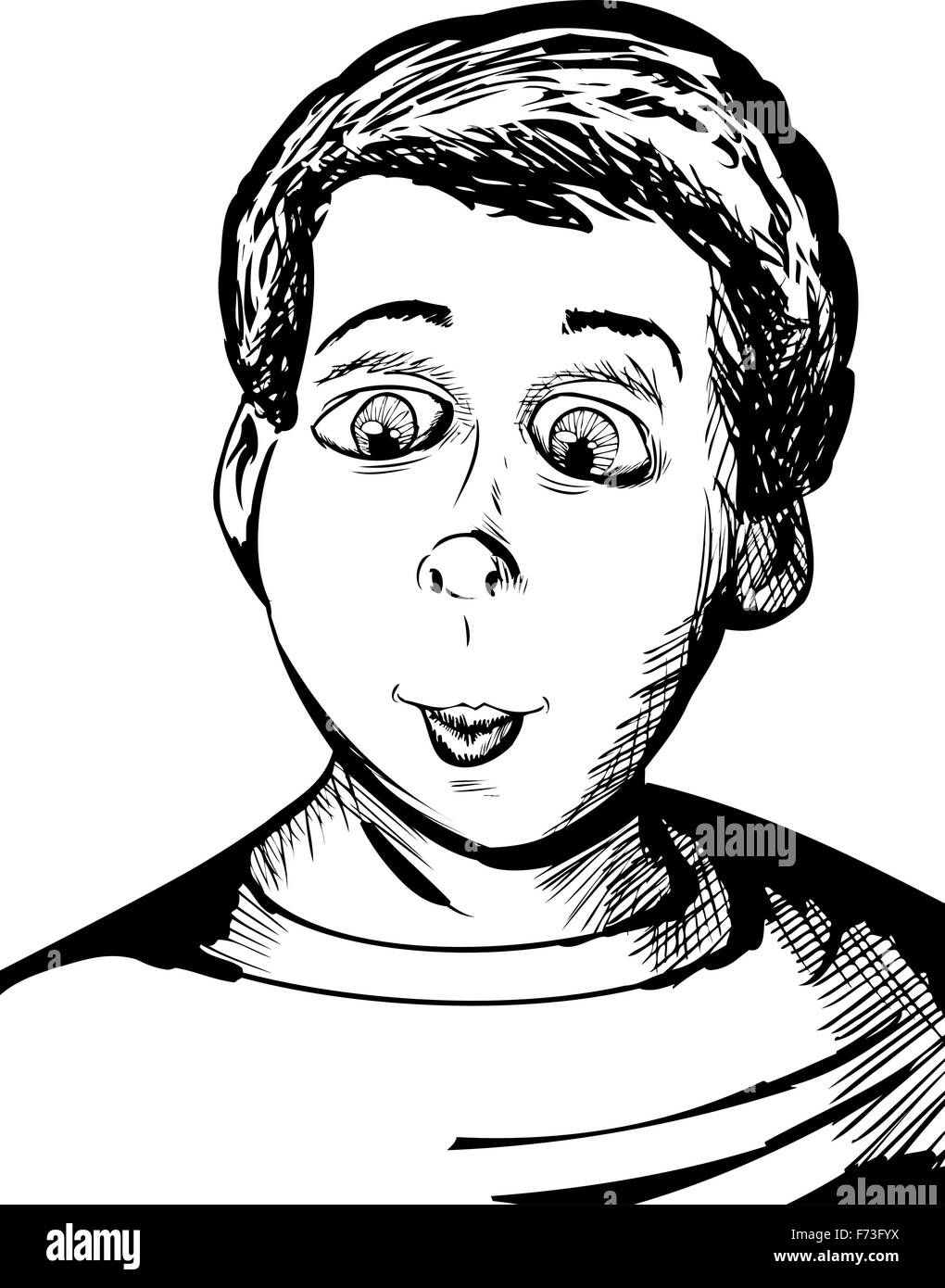 Cartoon outline drawing of giddy male Caucasian child Stock Photo - Alamy