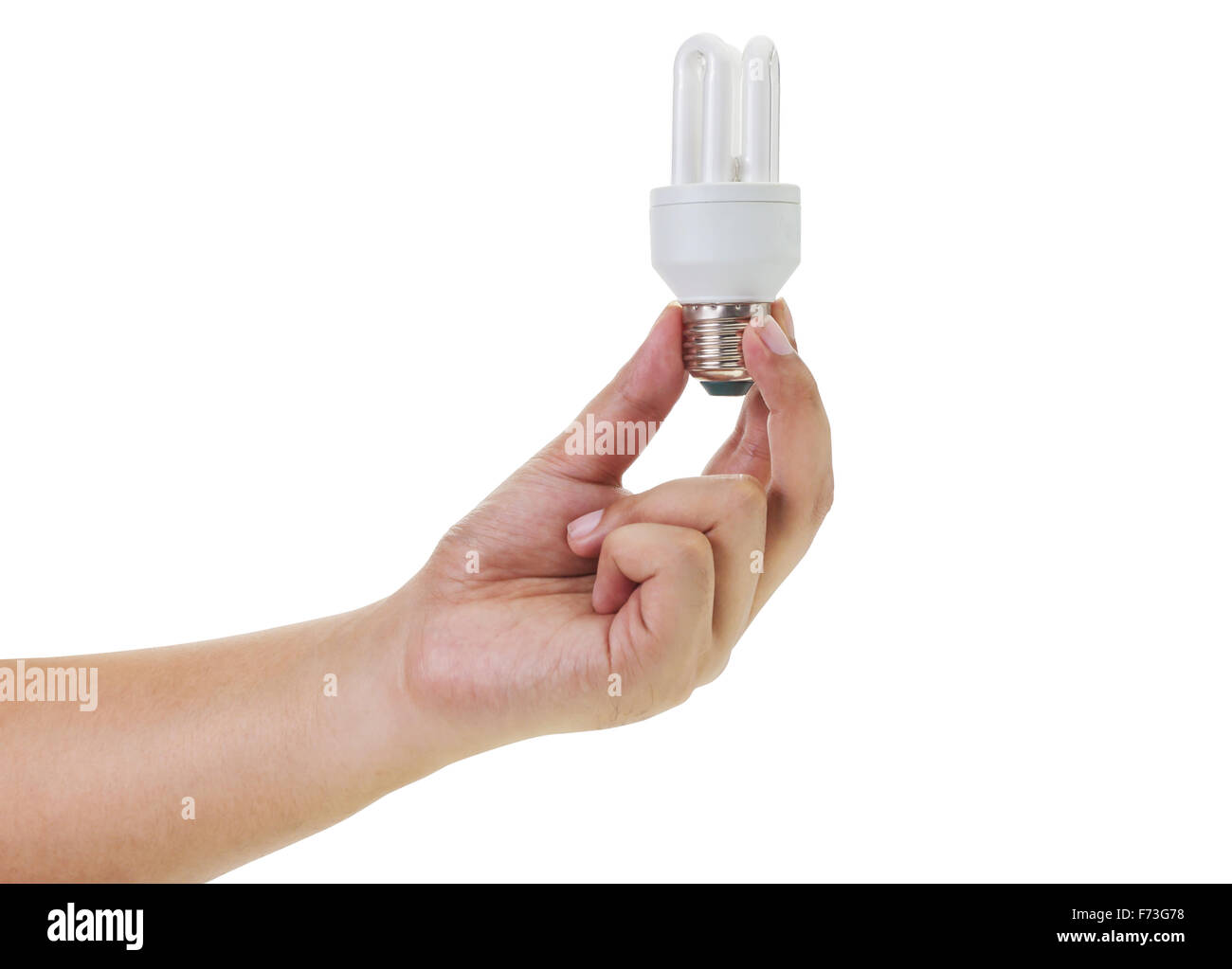 Asian hand hold light bulb isolate on white background Stock Photo - Alamy