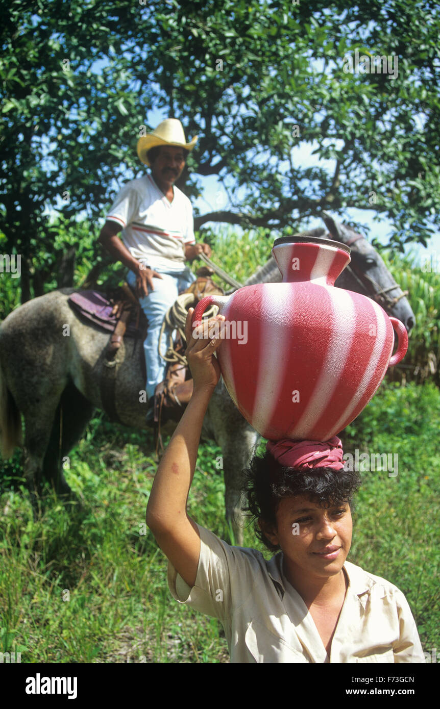 Mayan father and daughter, near Lake Peten-Itza, Guatemala Stock Photo ...
