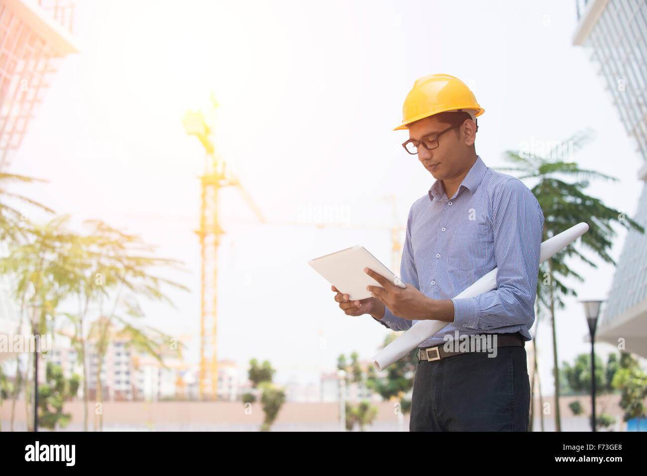 indian engineer on construction background Stock Photo - Alamy