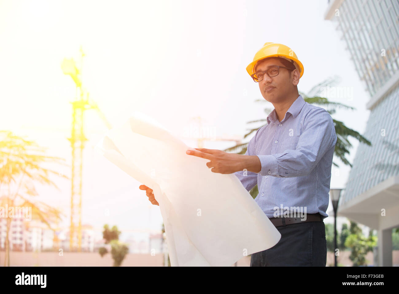 indian engineer on construction background Stock Photo - Alamy