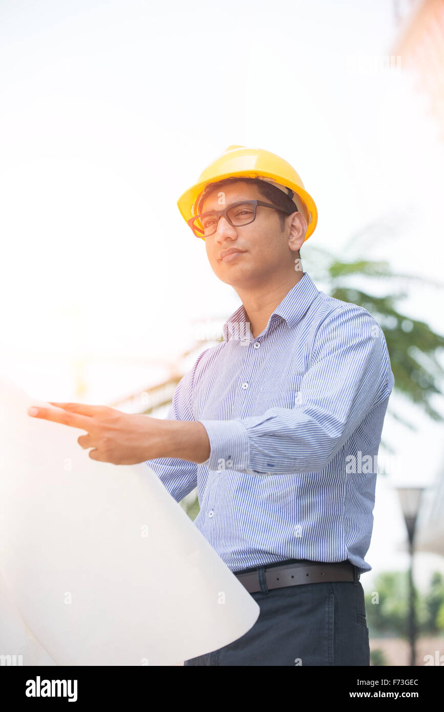 indian engineer on construction background Stock Photo - Alamy