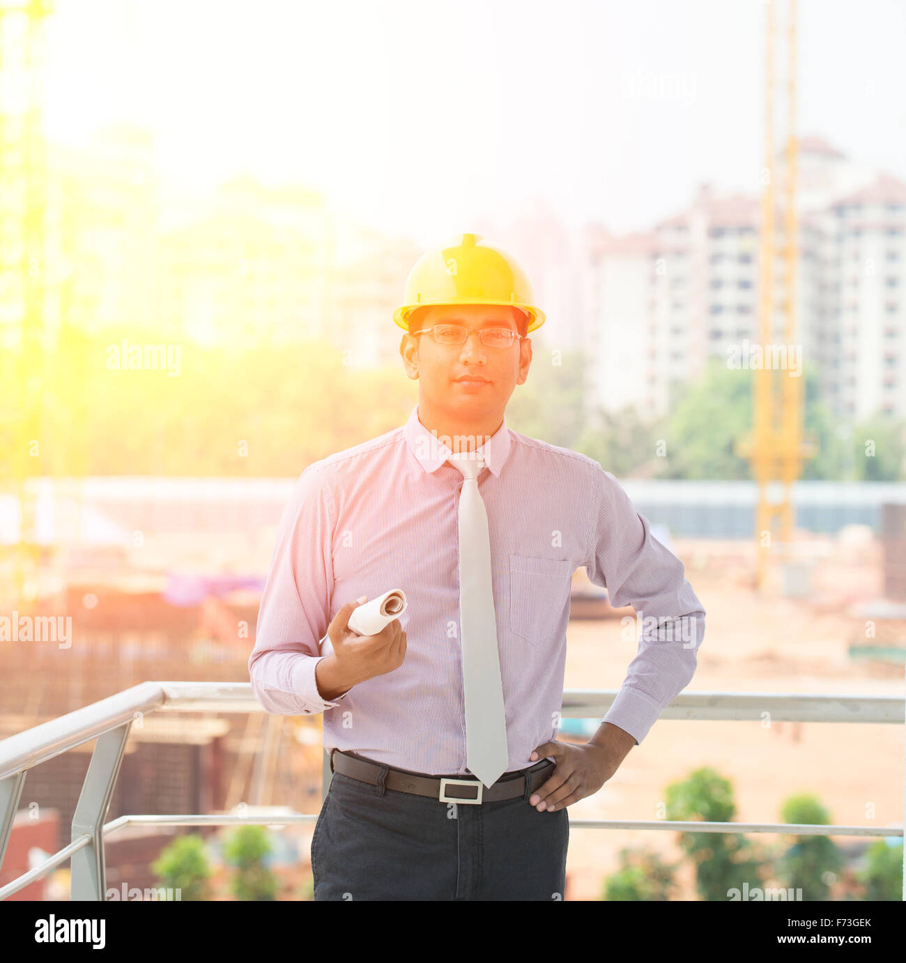 indian engineer on construction background Stock Photo - Alamy