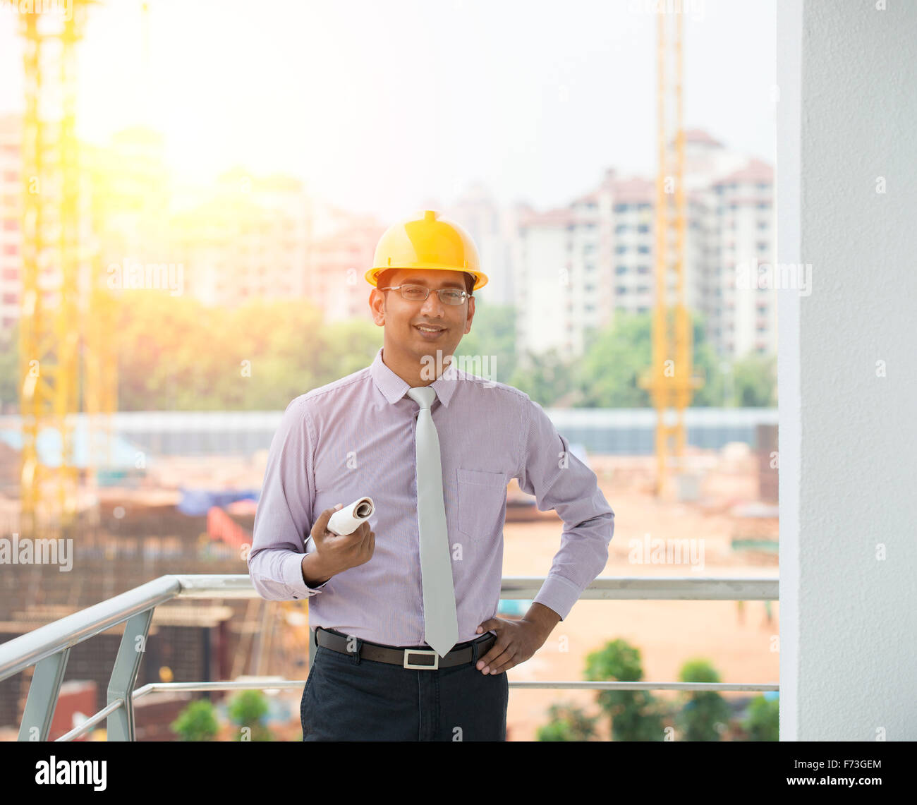 indian engineer on construction background Stock Photo - Alamy