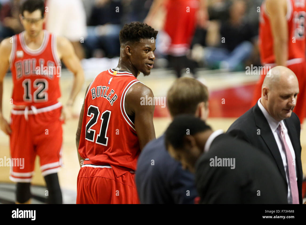 Portland, Oregon, USA. 24th Nov, 2015. JIMMY BUTLER (21) smiles at his ...