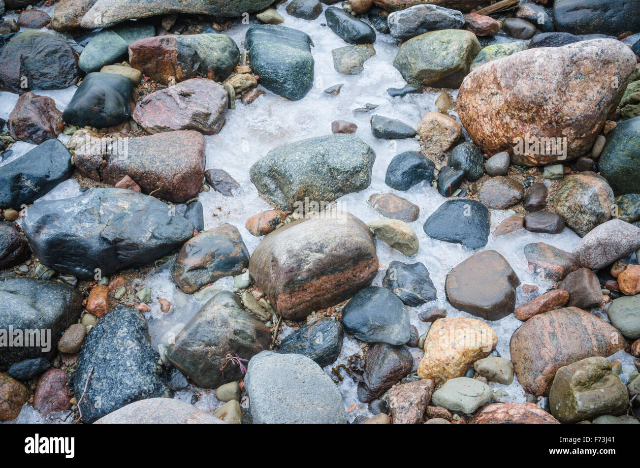 The freezed stones on coast of Baltic sea. A winter landscape Stock ...