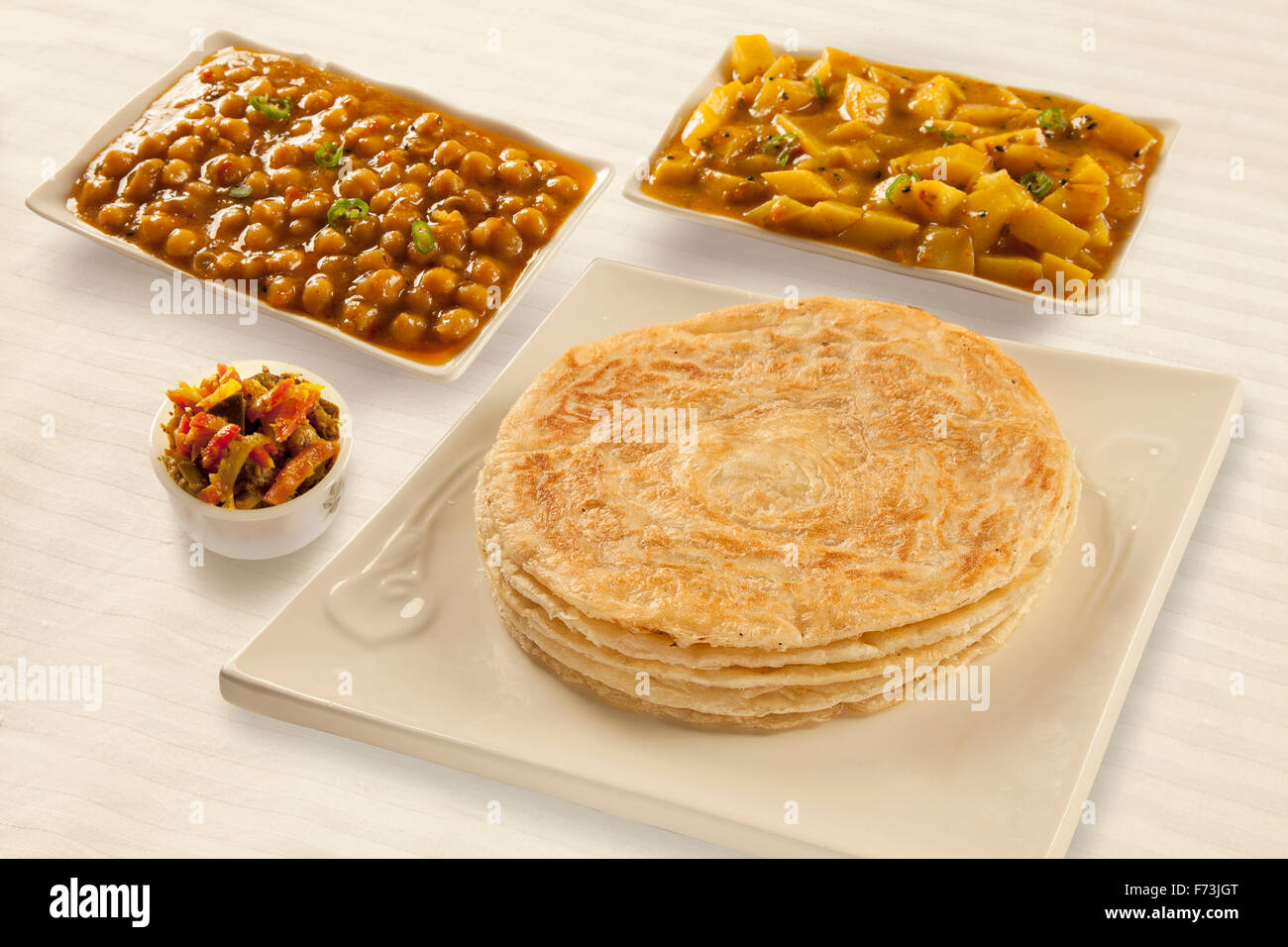 Puri paratha with chickpeas potato curry and pickels Stock Photo - Alamy