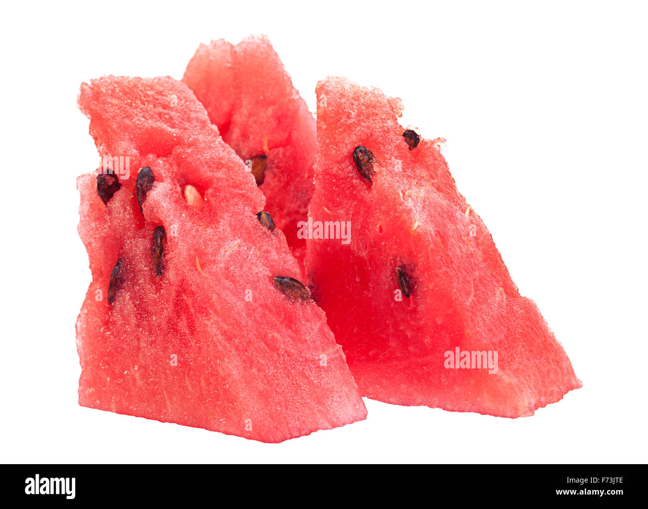 Watermelon fruit triangle slice closeup isolated on white background ...