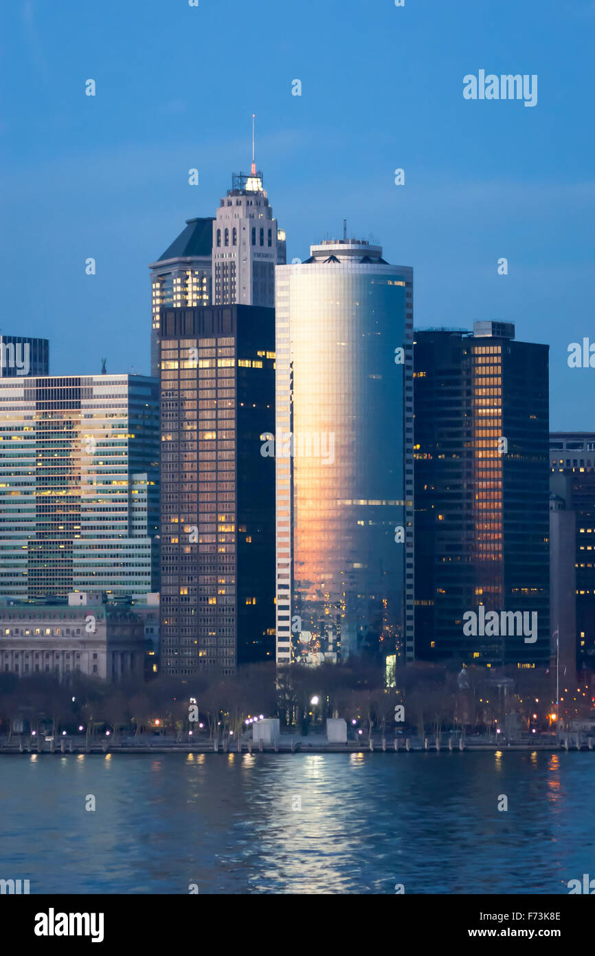 A view of the Manhattan Financial District skyscrapers viewed from the ...