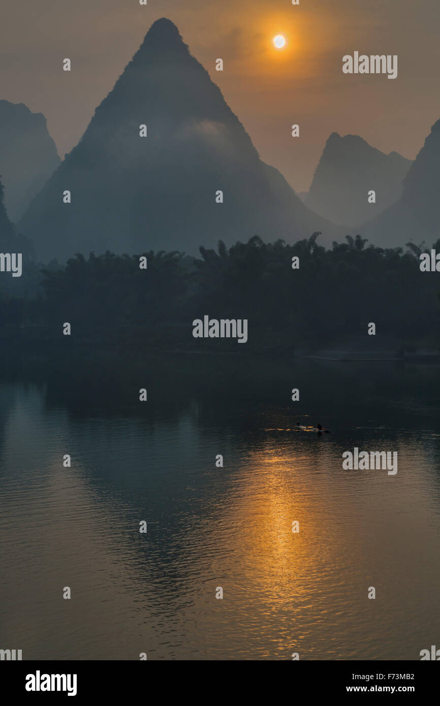 Limestone Karst Formations reflected in River Li Guilin Region Guangxi ...