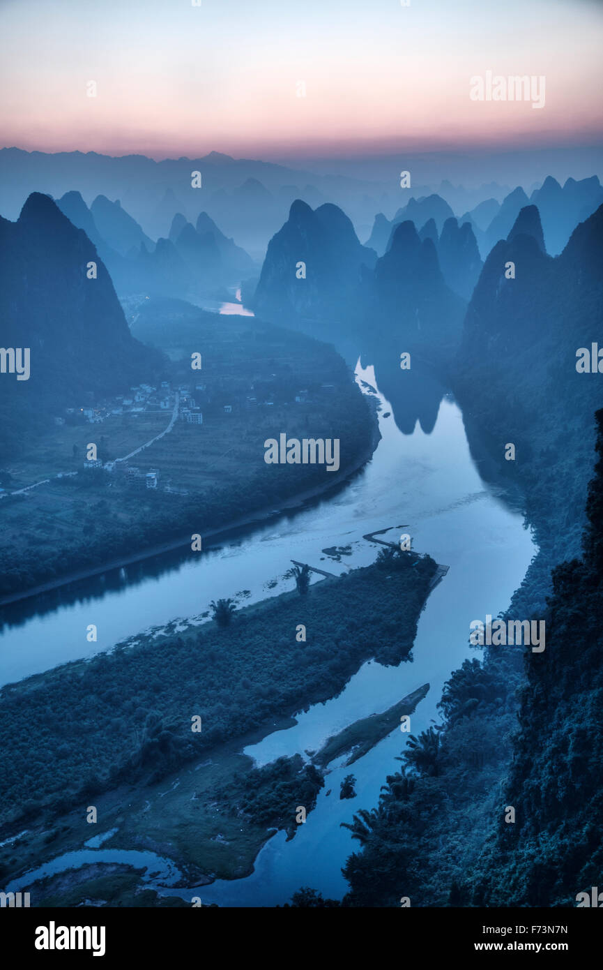 Limestone Karst Formations and River Li at dawn Guilin Region Guangxi ...