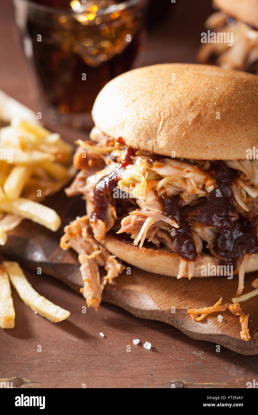 homemade pulled pork burger with coleslaw and bbq sauce Stock Photo - Alamy