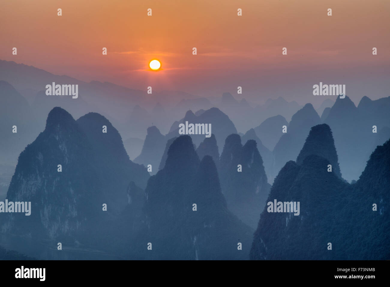 Limestone Karst Formations at Sunrise Guilin Region Guangxi, China ...