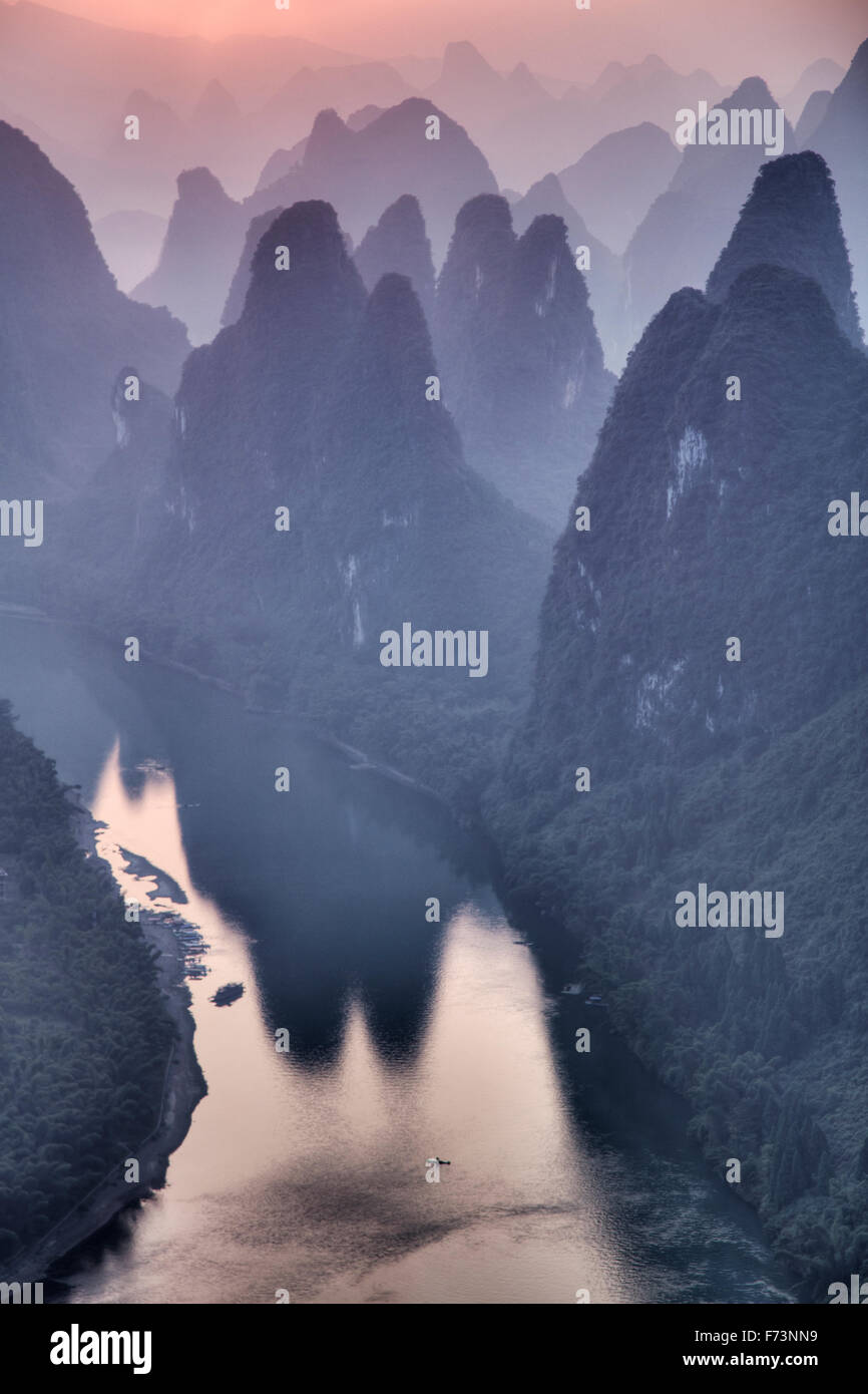 Limestone Karst Formations and River Li at dawn Guilin Region Guangxi ...