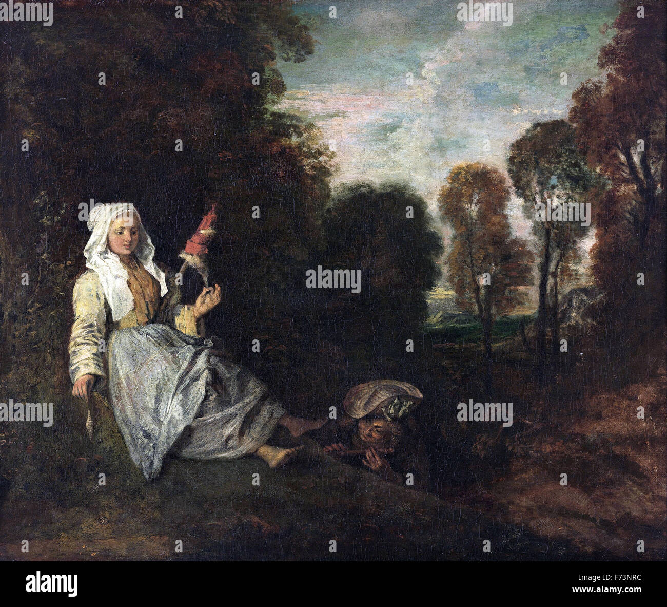 Jean-Antoine Watteau - Evening Landscape with Spinner Stock Photo - Alamy