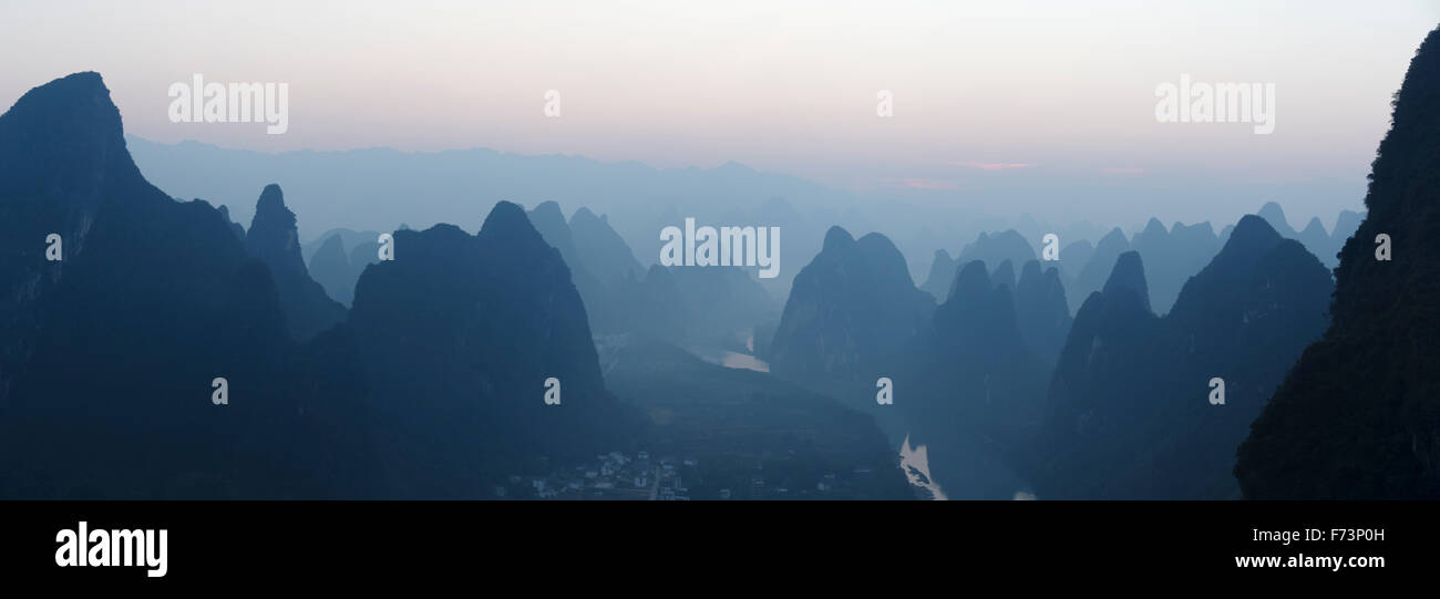 Limestone Karst Formations and River Li at dawn Guilin Region Guangxi ...
