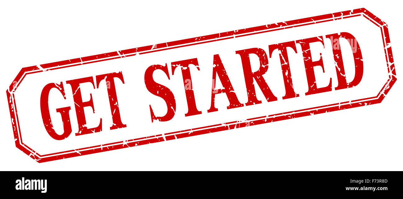 get started square red grunge vintage isolated label Stock Photo - Alamy