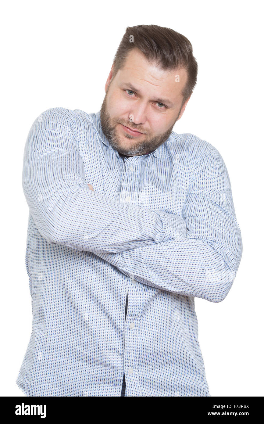 adult male with a beard. isolated white background. Closed defensive ...