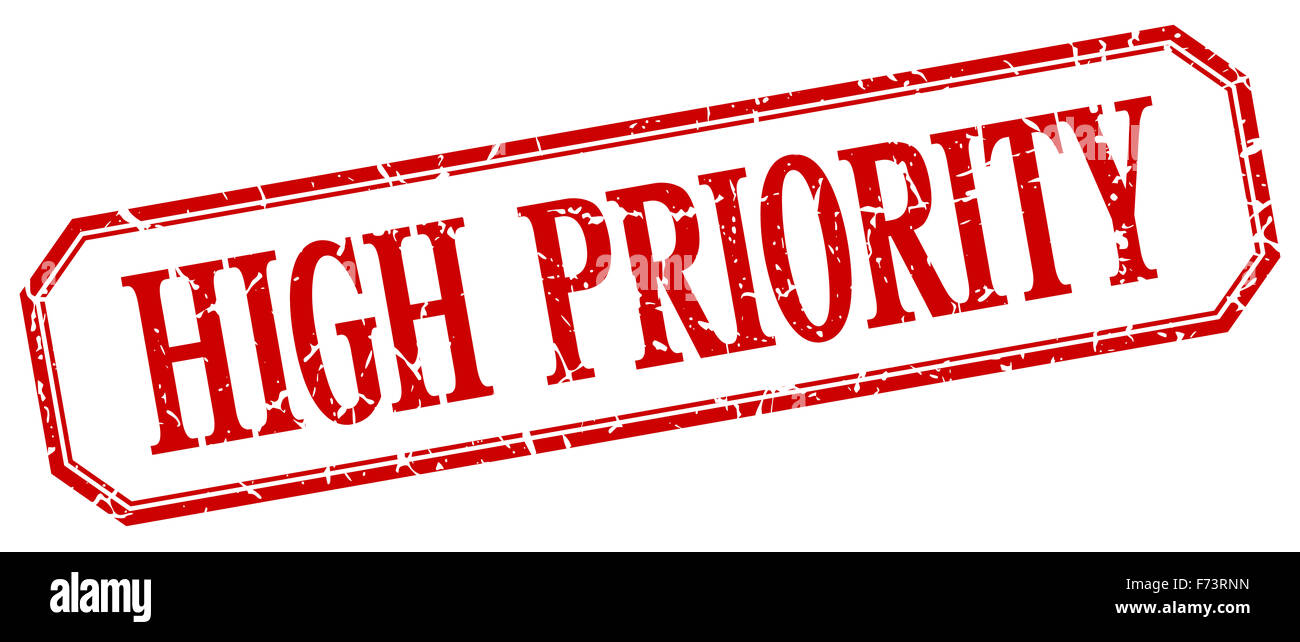 high priority square red grunge vintage isolated label Stock Photo - Alamy