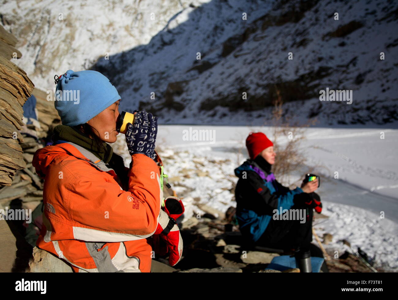 Trekkers on the frozen river trek "Chadar"in the Indian Himalayan ...