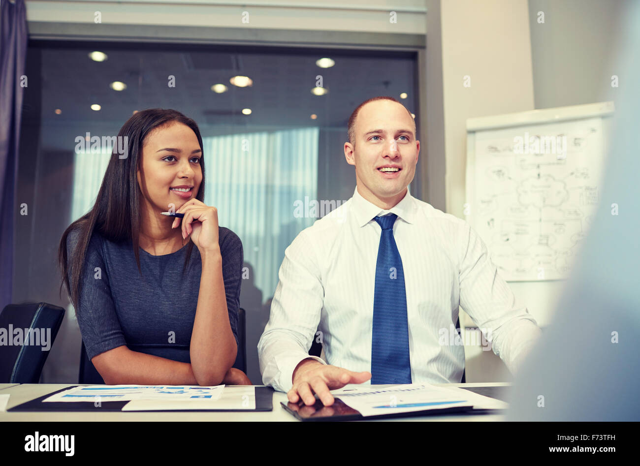 smiling business people meeting in office Stock Photo - Alamy
