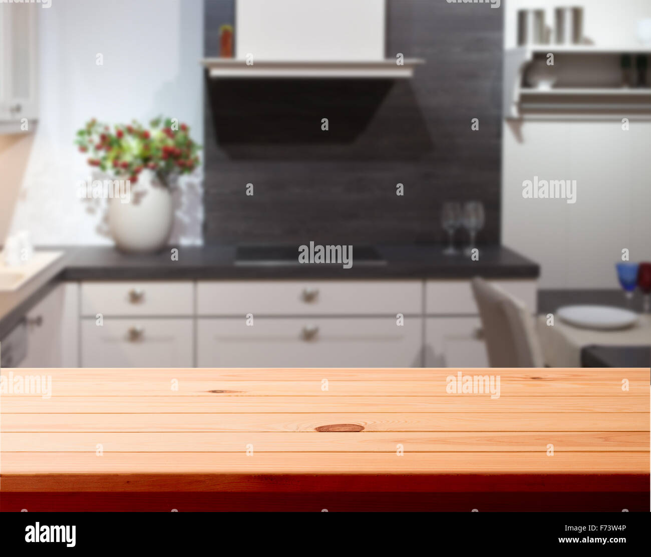 Kitchen interior wooden table Stock Photo - Alamy