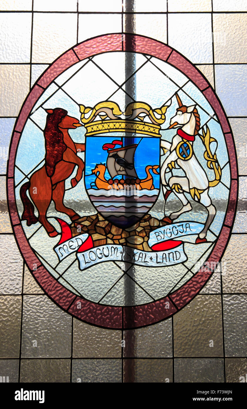 Stained glass window in Lerwick Town Hall Shetland Islands Scotland UK ...