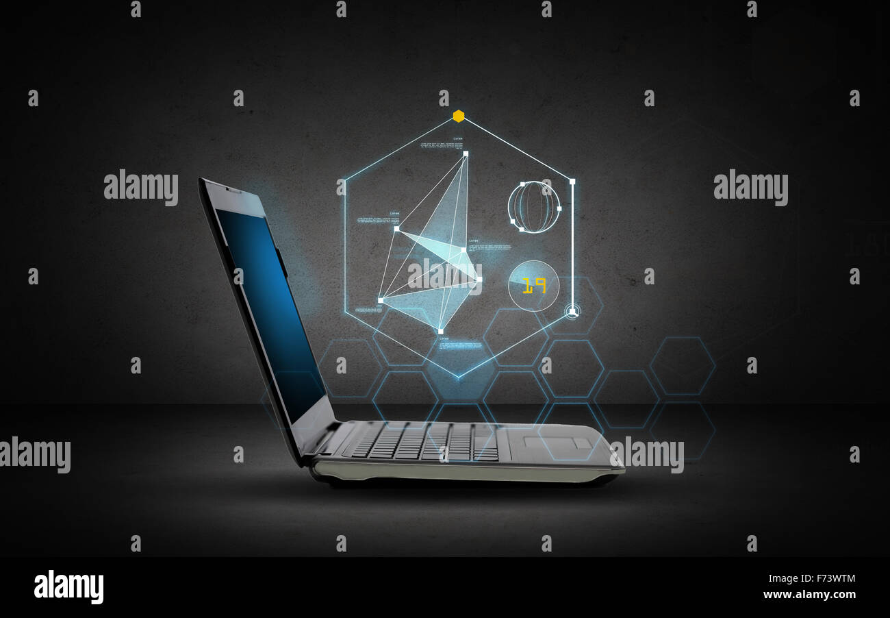 laptop computer with virtual chart projection Stock Photo - Alamy