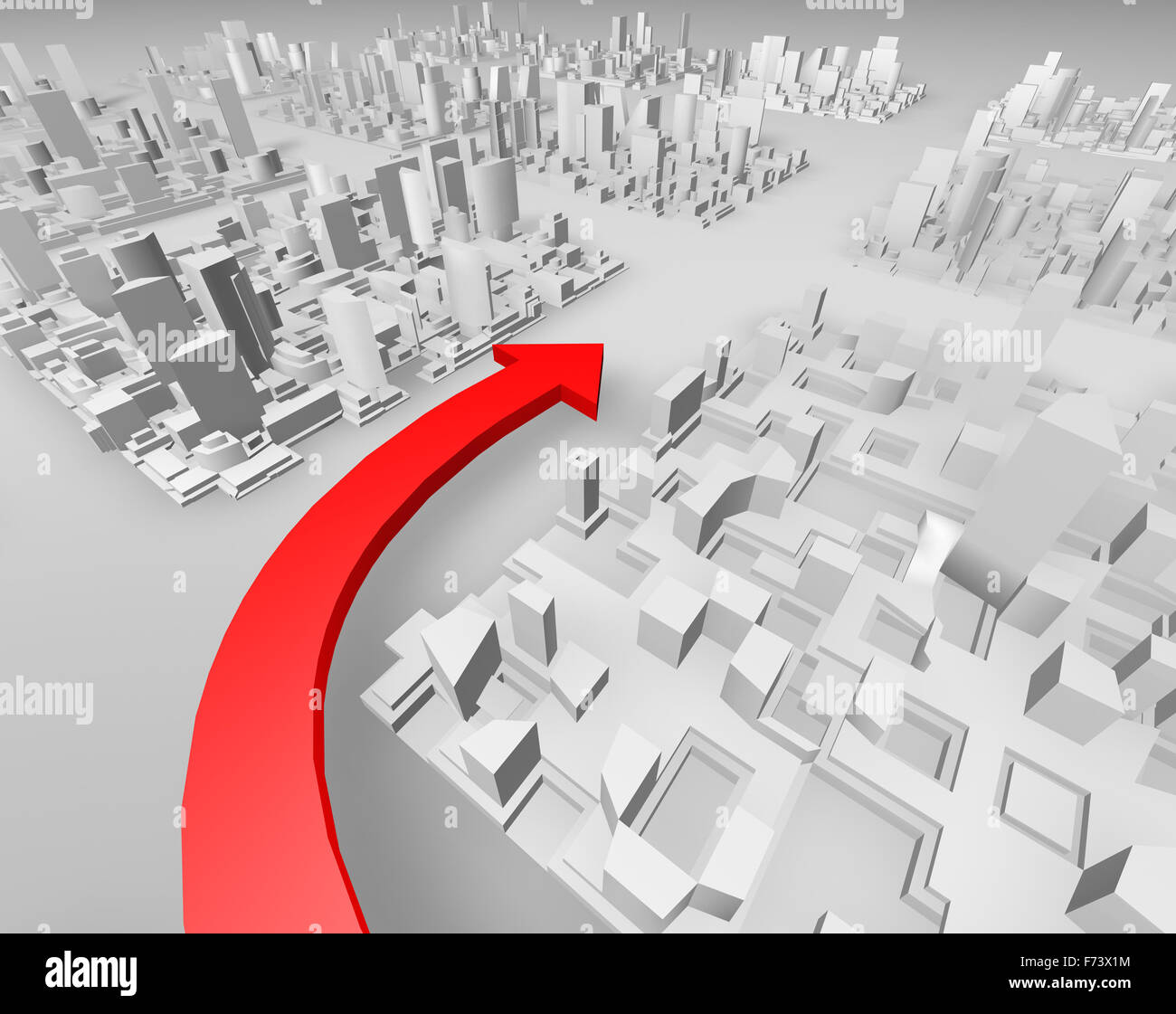 Red arrow in a abstract town showing one direction Stock Photo - Alamy