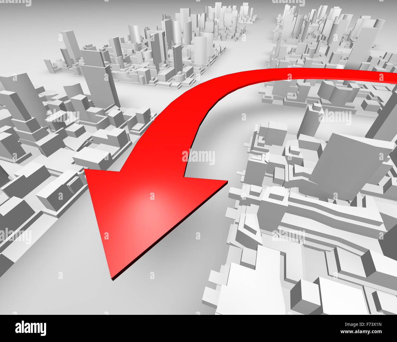 Red arrow in a abstract town showing one direction Stock Photo - Alamy
