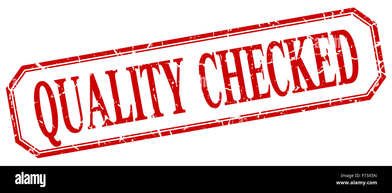 quality checked square red grunge vintage isolated label Stock Photo ...