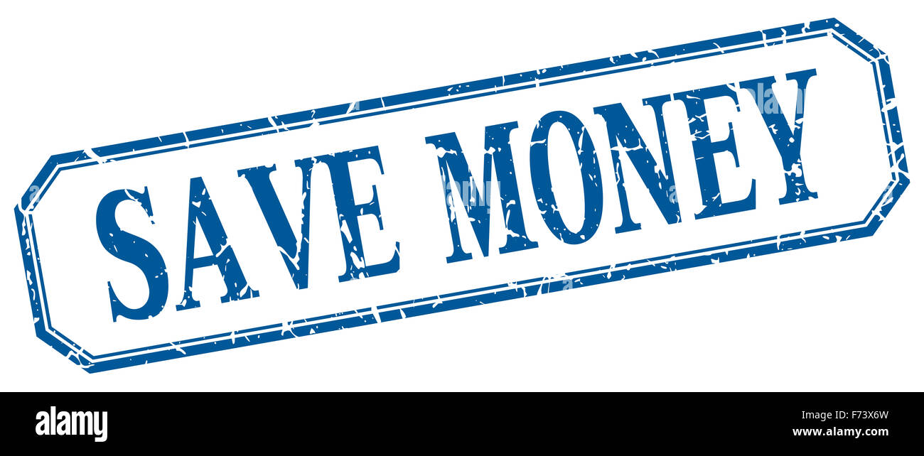 save money square blue grunge vintage isolated label Stock Photo - Alamy