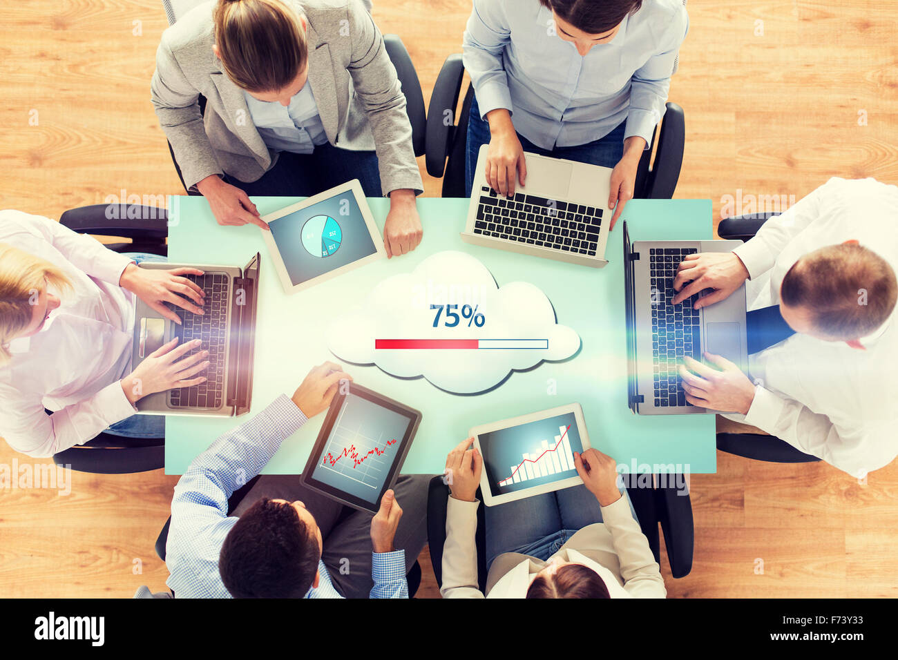 business team with computers cloud computing Stock Photo - Alamy