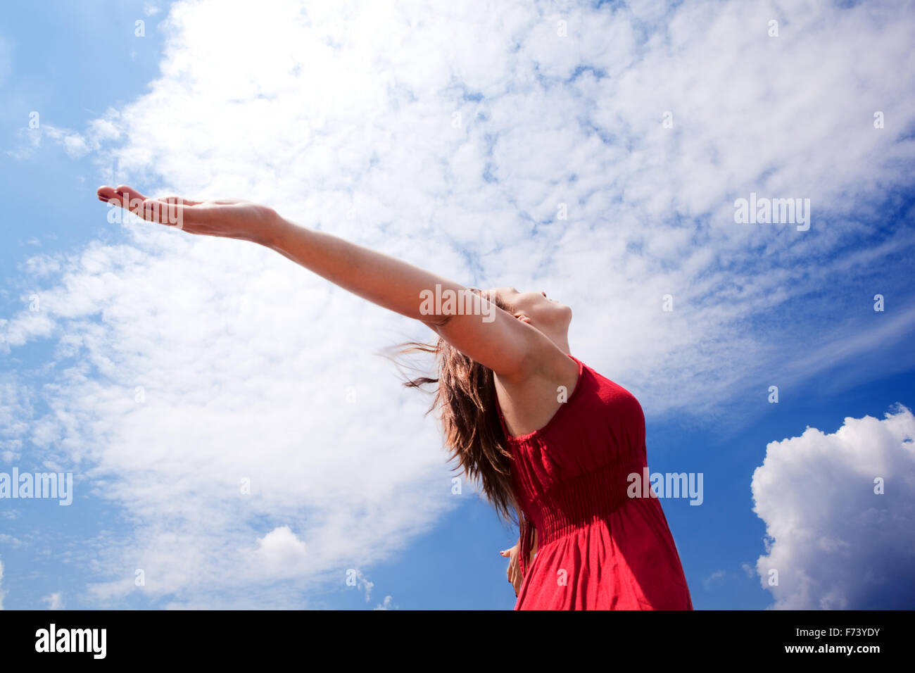 Girl with open arms to the sky.Lifestyle and freedom concept Stock ...