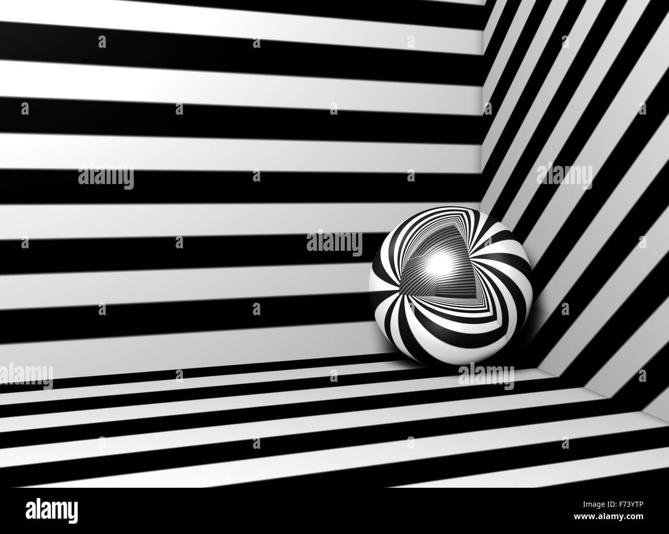 3d image of reflective sphere and black and white lines Stock Photo - Alamy