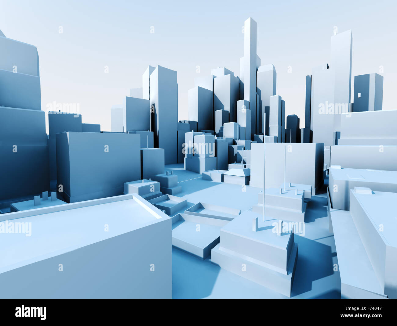 3D image of city landscape with skyscraper.Blueprint technology ...