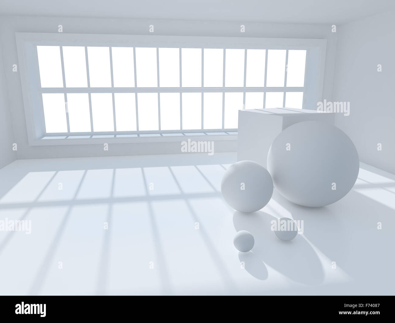 Surreal 3d image of interior with geometric objects Stock Photo - Alamy