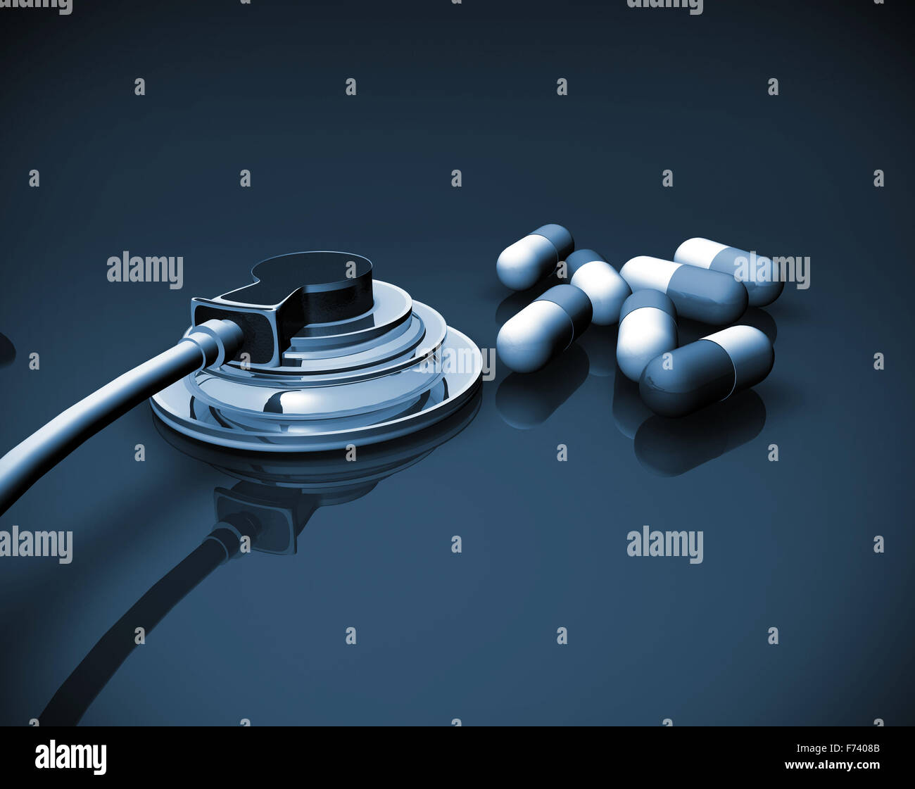 3d image of stethoscope and pills Stock Photo - Alamy
