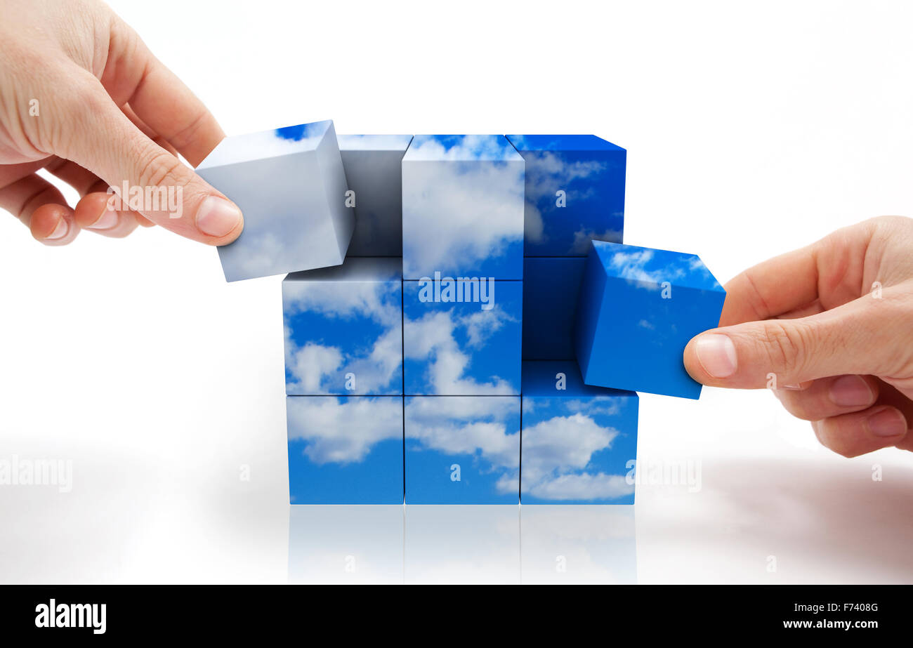 Concept of sustainable development with Cube puzzle and sky Stock Photo ...