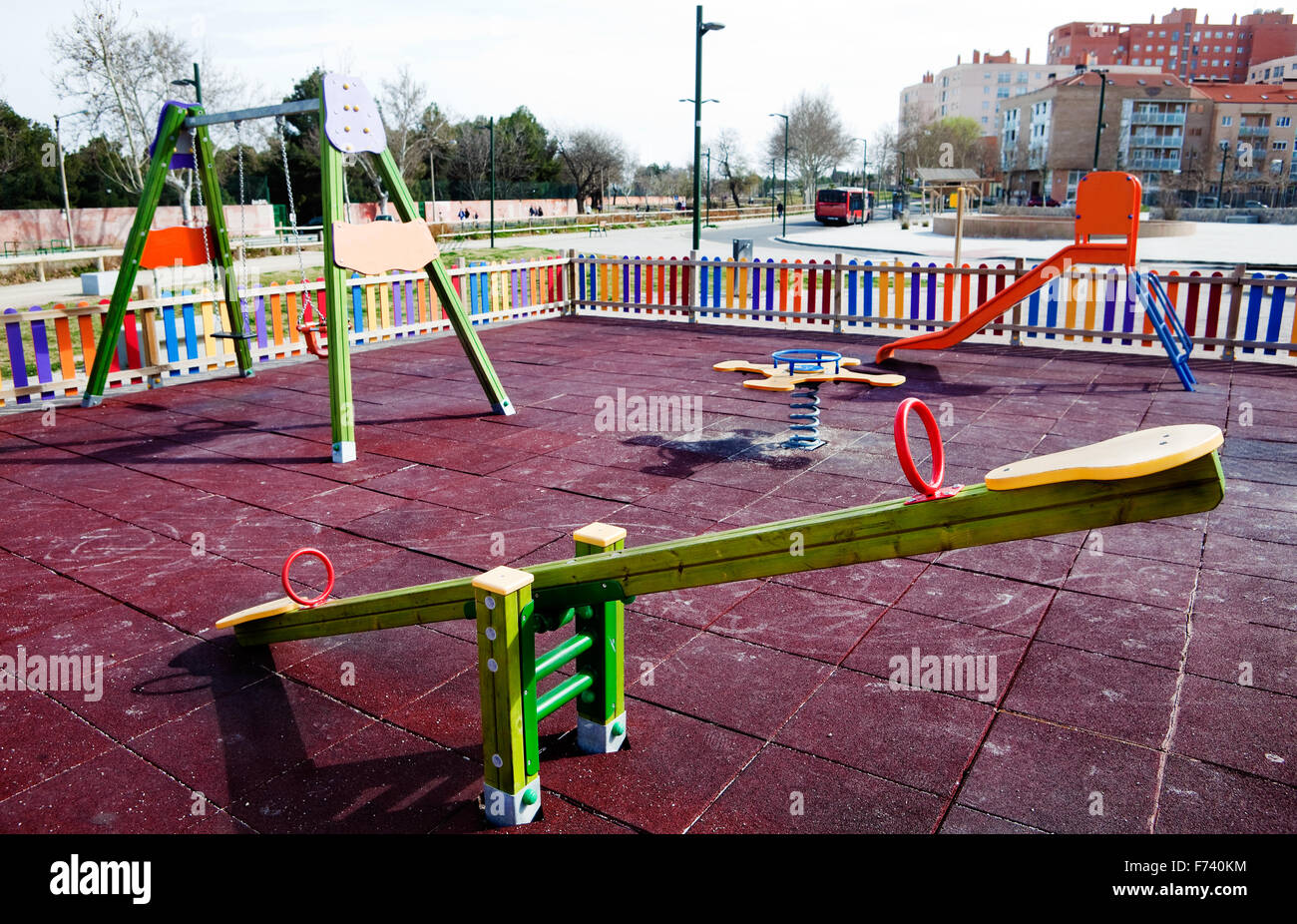 Empty children playground on the park Stock Photo - Alamy
