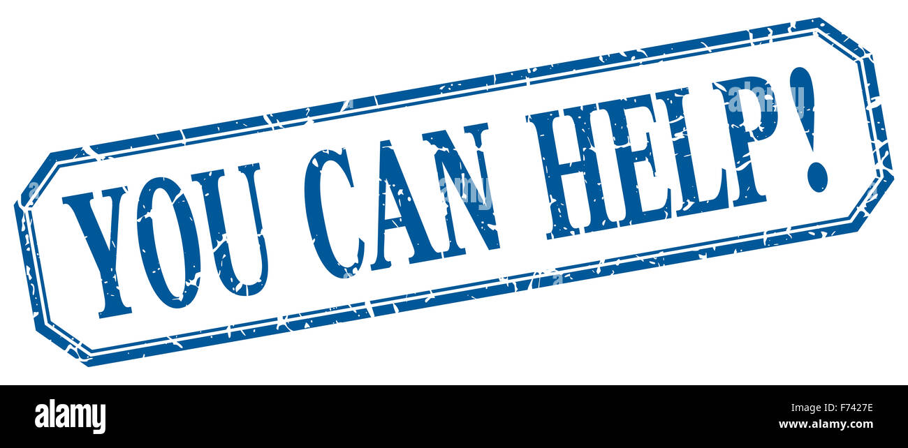 you can help square blue grunge vintage isolated label Stock Photo - Alamy
