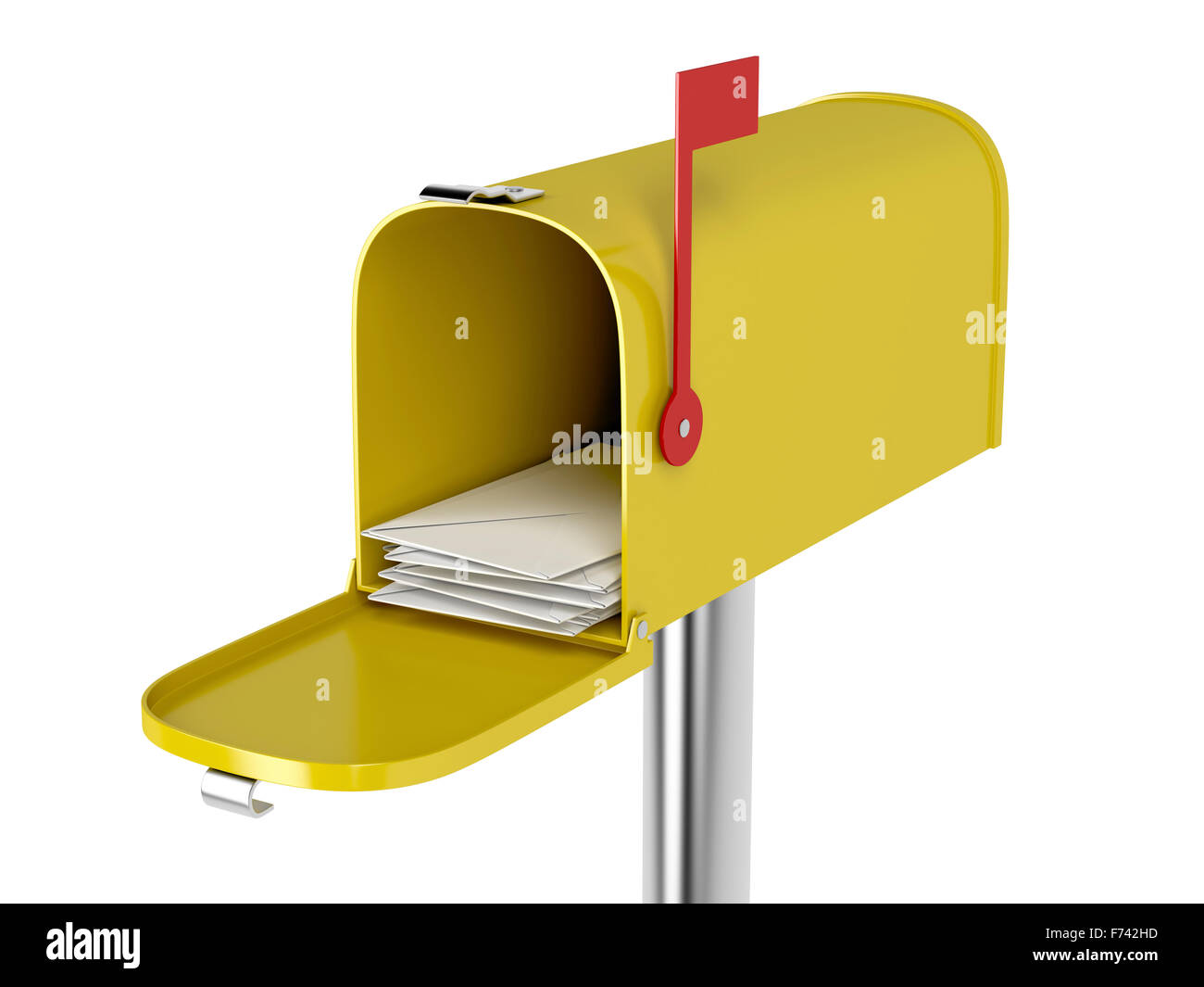 Yellow mailbox with mails isolated on white background Stock Photo - Alamy
